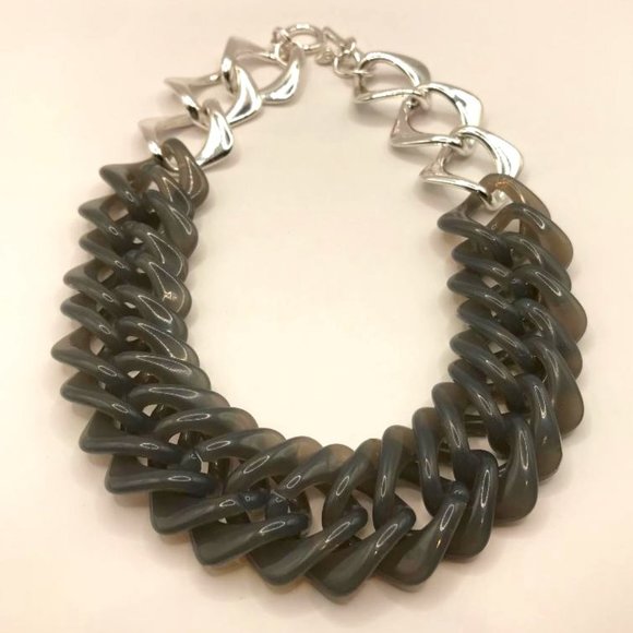 Talbots | Jewelry | Talbots Silvertone Grey Large Acrylic Chain Link Necklace | Poshmark